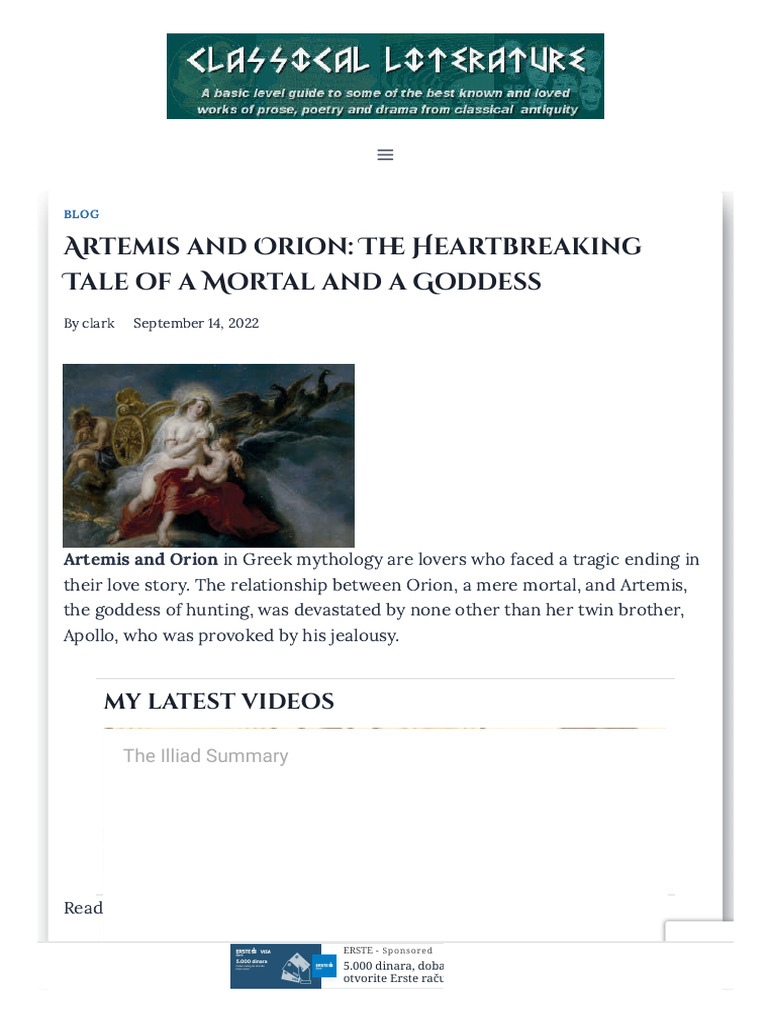 Artemis and Orion - The Heartbreaking Tale of A Mortal and A Goddess ...