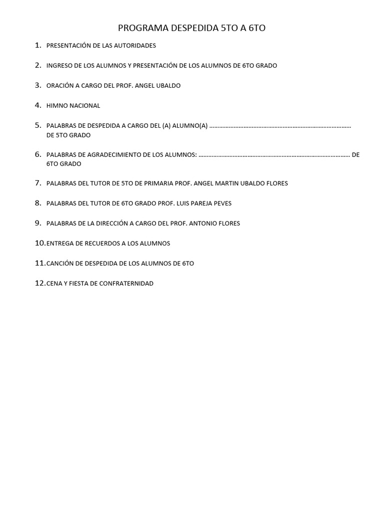 Programa Despedida de 5to A 6to | PDF