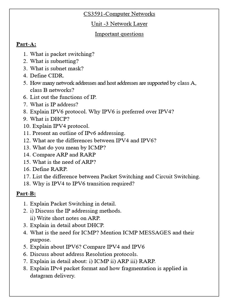 Network Layer Imp Questions | PDF