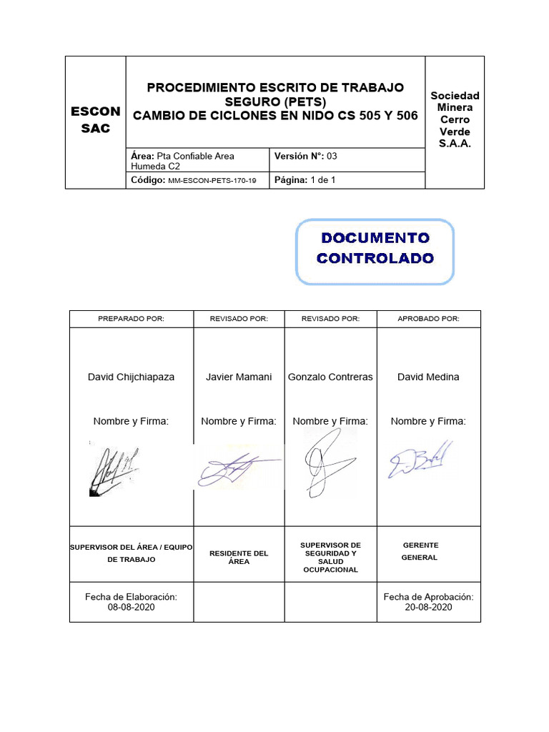 Cambio de Ciclones en Nido CS 505 y 506 C2 | PDF | Seguridad y salud ocupacional | Valores