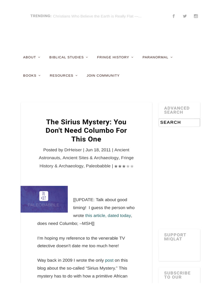 The Sirius C Dogons Mystery - You Don't Need Columbo For This One - Dr. Michael Heiser | PDF ...