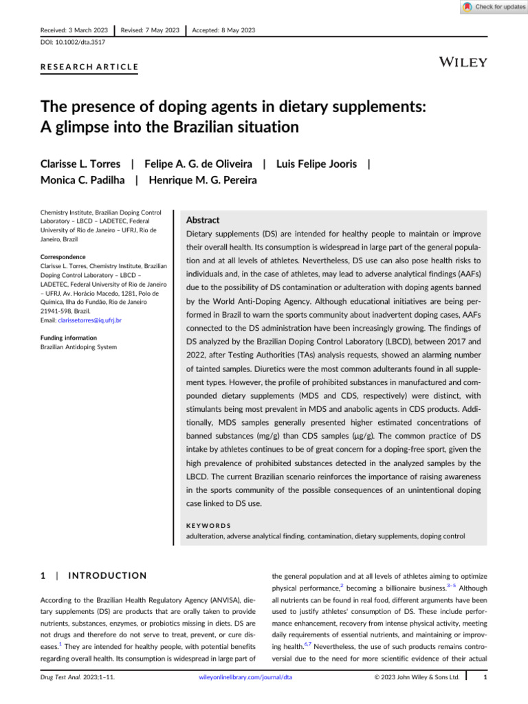 Drug Testing and Analysis - 2023 - Torres - The Presence of Doping ...