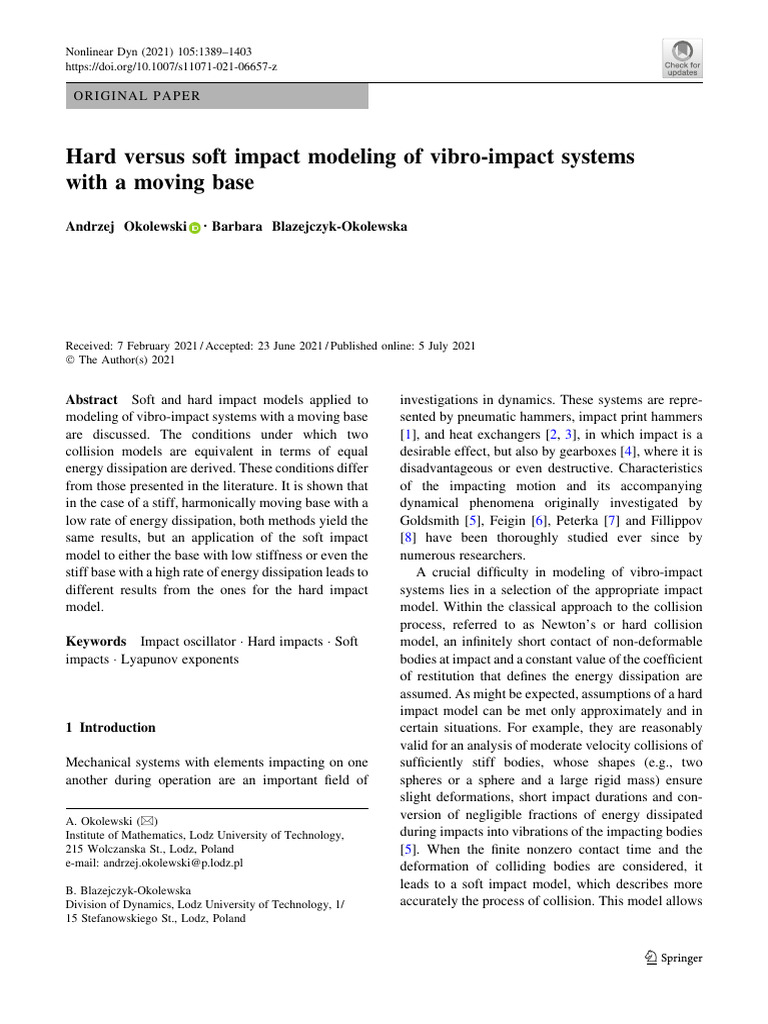 Hard Versus Soft Impact Modeling | PDF | Collision | Damping