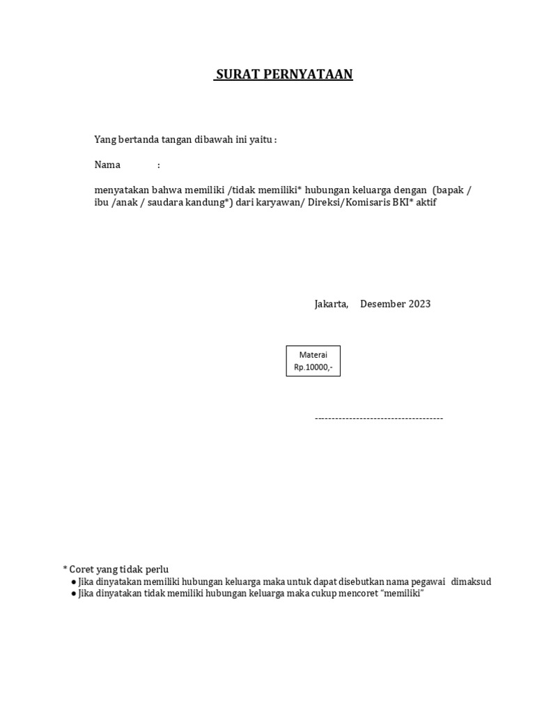 Surat Pernyataan Hubungan Keluarga | PDF