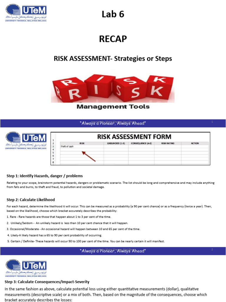 LAB RECAP RM Strategies 5122023 | PDF | Risk | Hazards