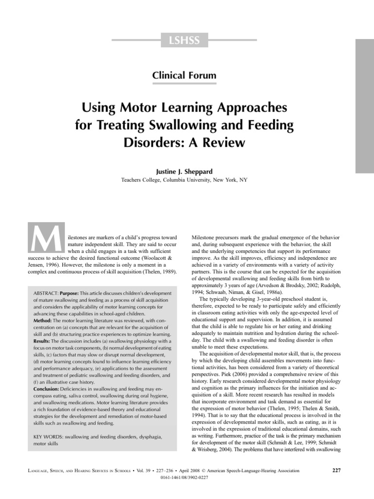 Using Motor Learning Approaches For Treating Swallowing and Feeding ...