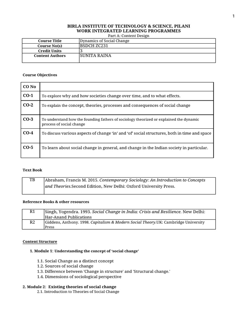 Dynamics of Social Change Syllabus | PDF | Sociology | State (Polity)