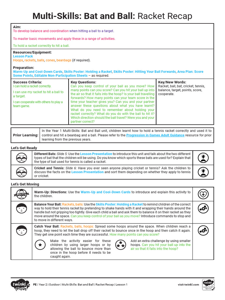 Lesson Plan Lesson 1 | PDF | Cricket | Ball Games