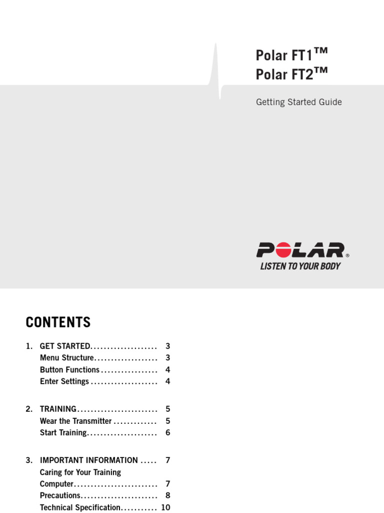 Polar FT1 FT2 Getting Started Guide English | PDF | Artificial Cardiac ...