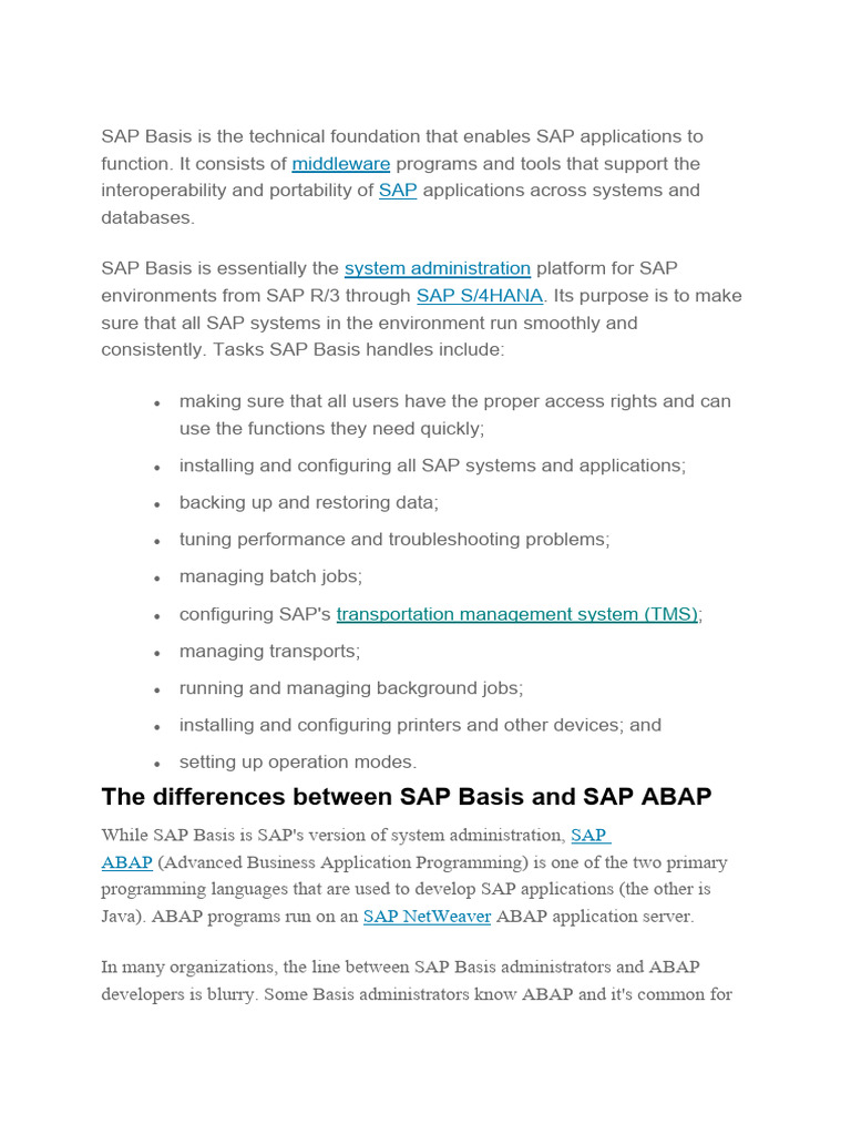 Sap Basis | PDF | Information Technology | Software