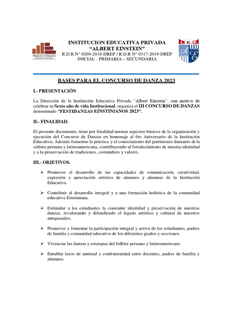 Bases Del Concurso de Danza 2023-I | PDF | Bailes Bases Del Concurso de Danza 2023-I | PDF | Bailes
