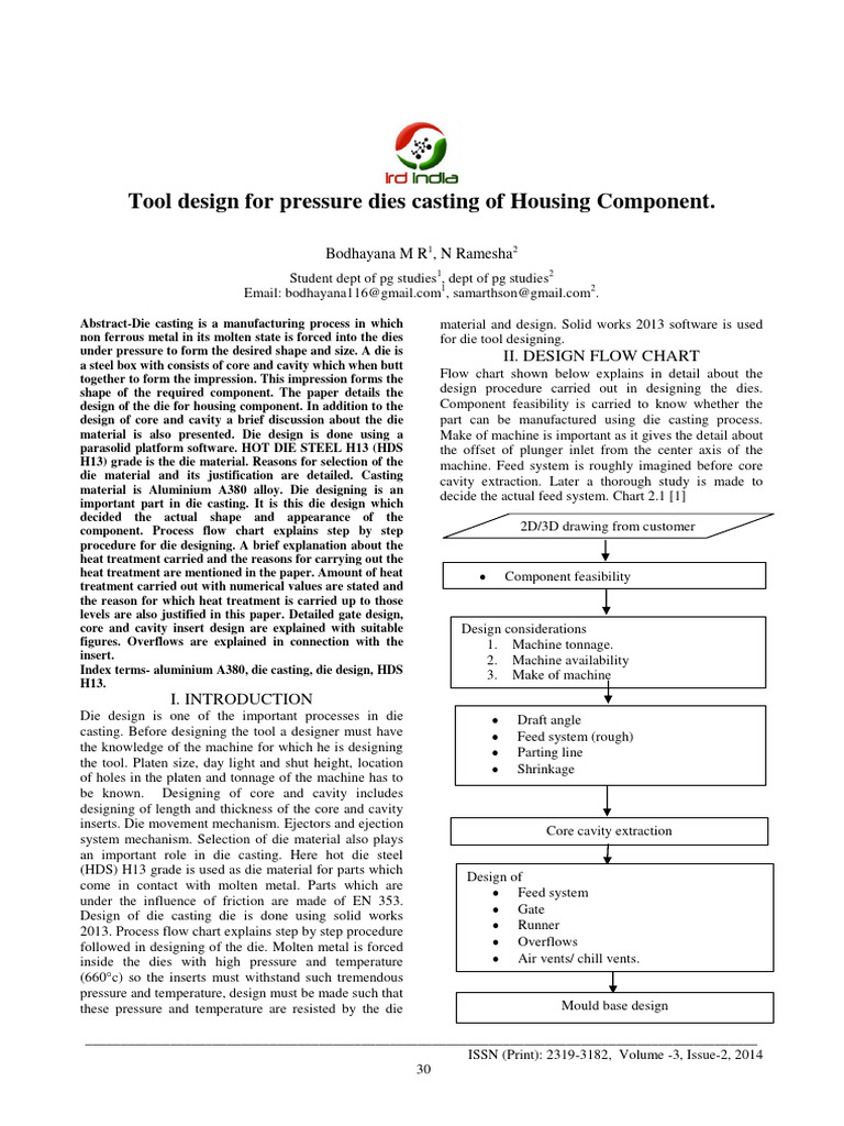 Tool Design For Pressure Dies Casting of Housing Component.: Ii. Design Flow Chart | PDF ...