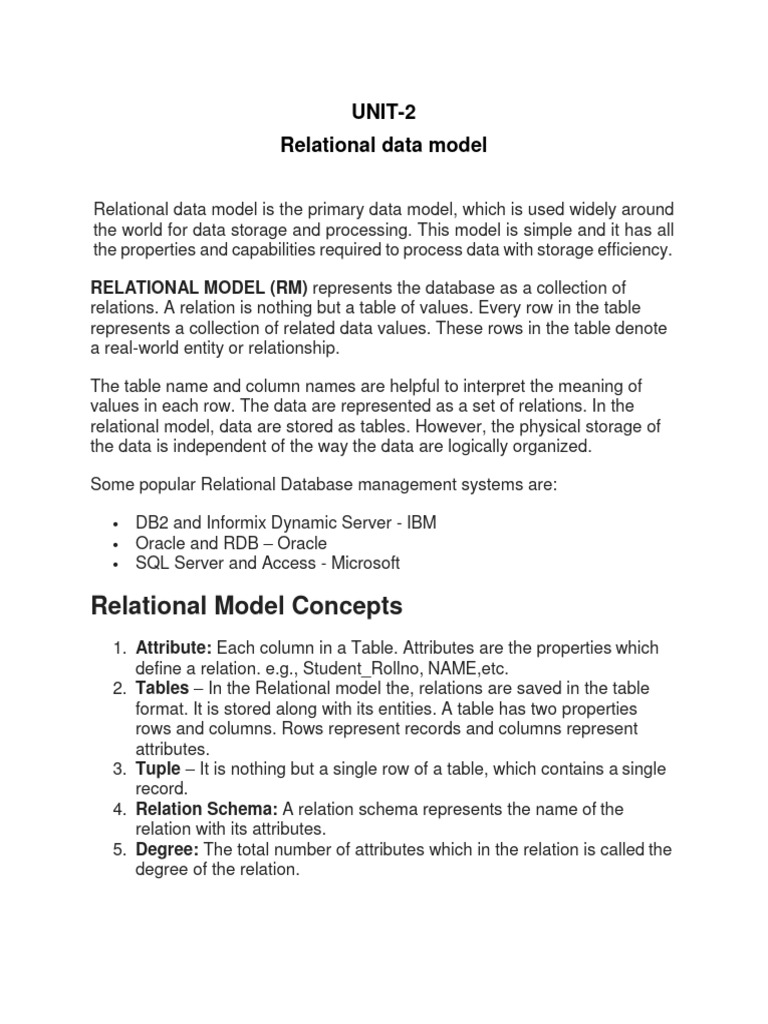 Unit 2 Pdf Relational Database Relational Model