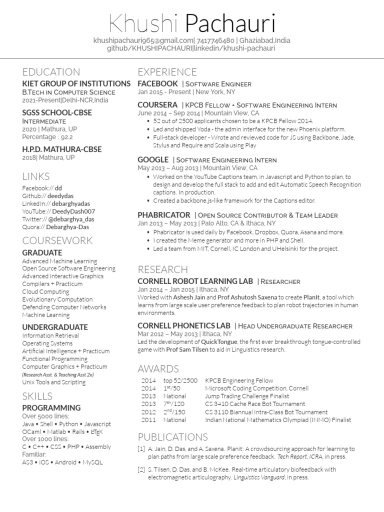 Deedy CV 1 | PDF | Software Development | Computer Programming