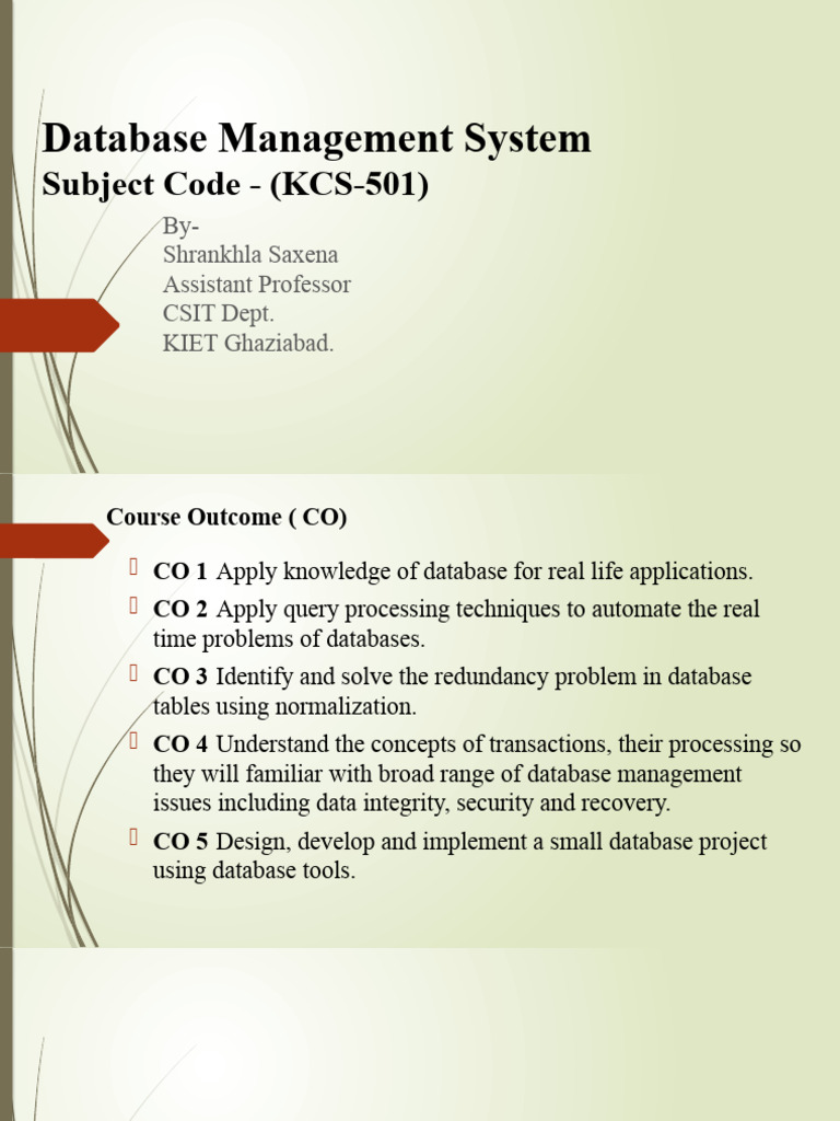 DBMS (KCS501) SSaxena | PDF | Databases | Relational Database