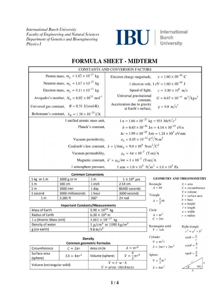 MF Formula Sheet - Full | Download Free PDF | Force | Oscillation