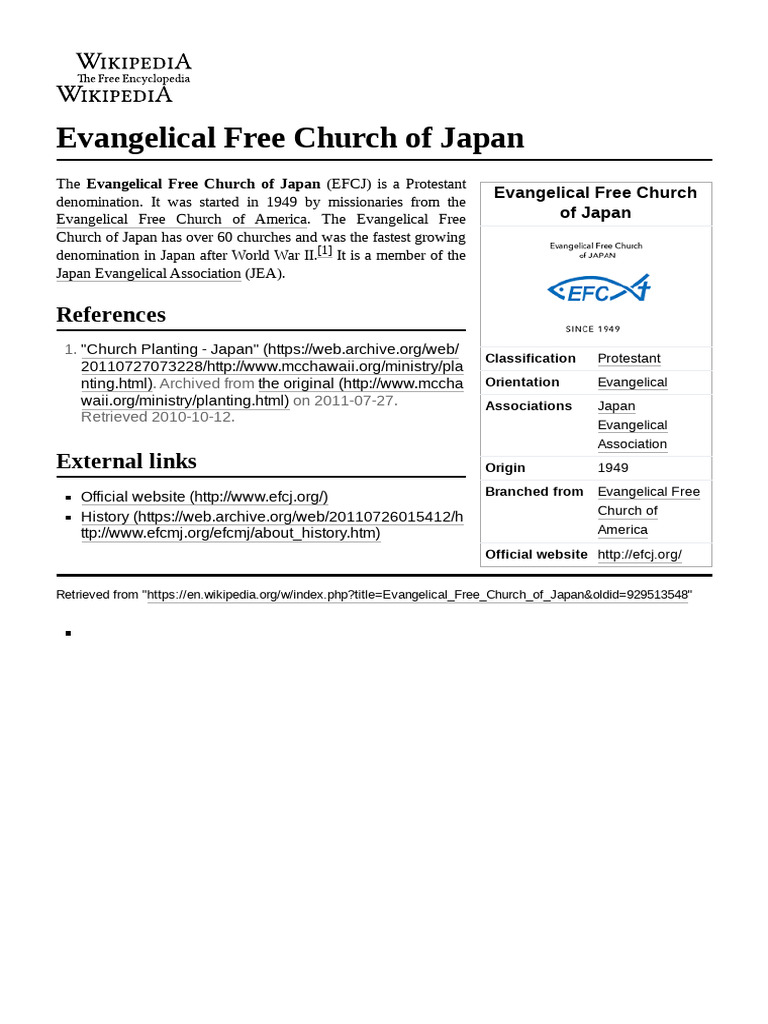 Evangelical Free Church of Japan Overview | PDF | Politics