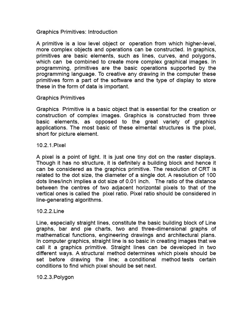 CGMUNIT2 - Graphics Primitives | PDF | Computer Graphics | Pixel