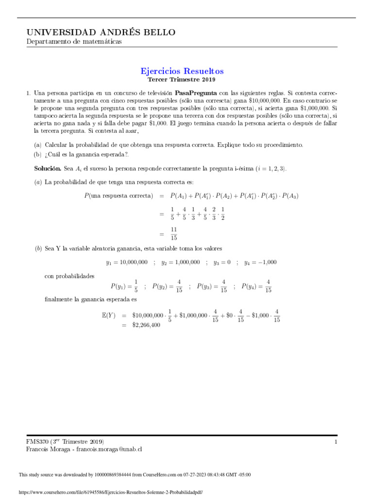 Ejercicios_Resueltos___Solemne_2___Probabilidad.pdf21 | PDF | Matemáticas | Probabilidad