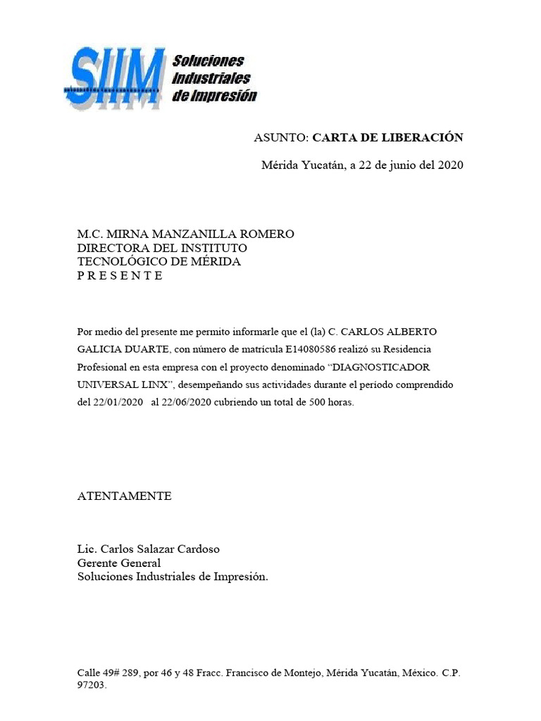 Formato de La Carta de Liberacion | PDF