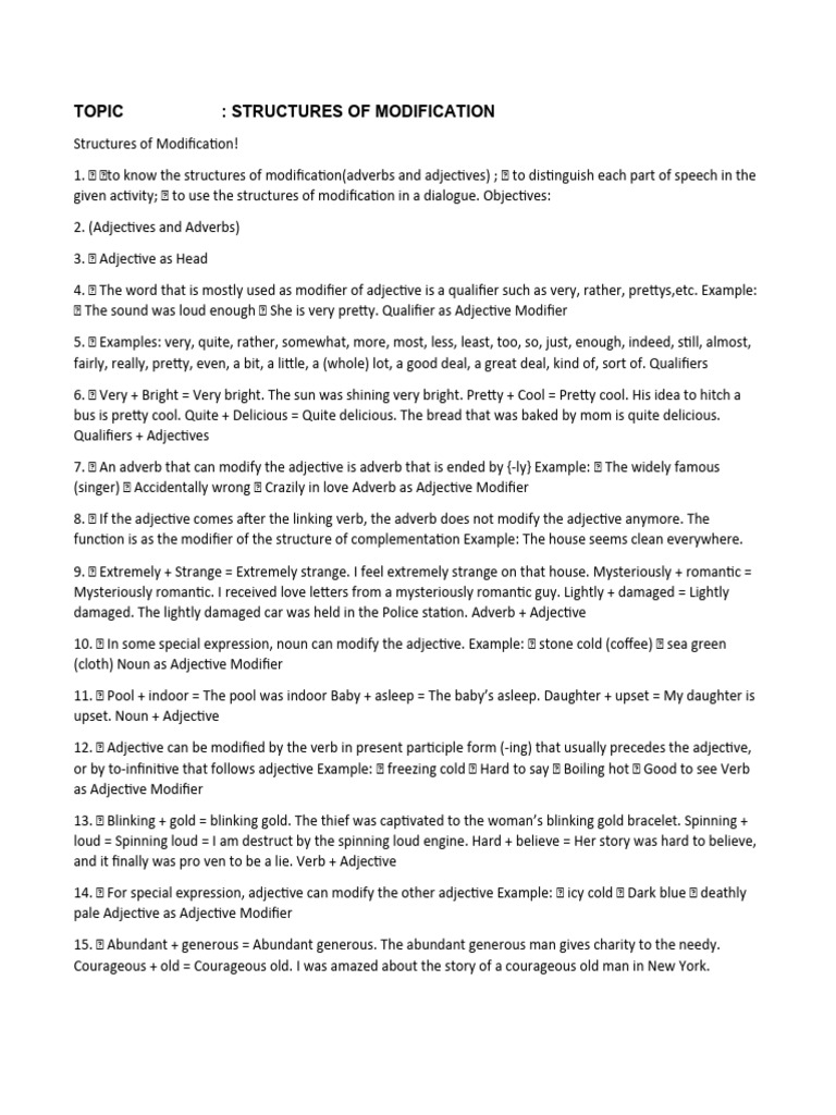 6 Structures of Modifications | PDF | Adverb | Adjective