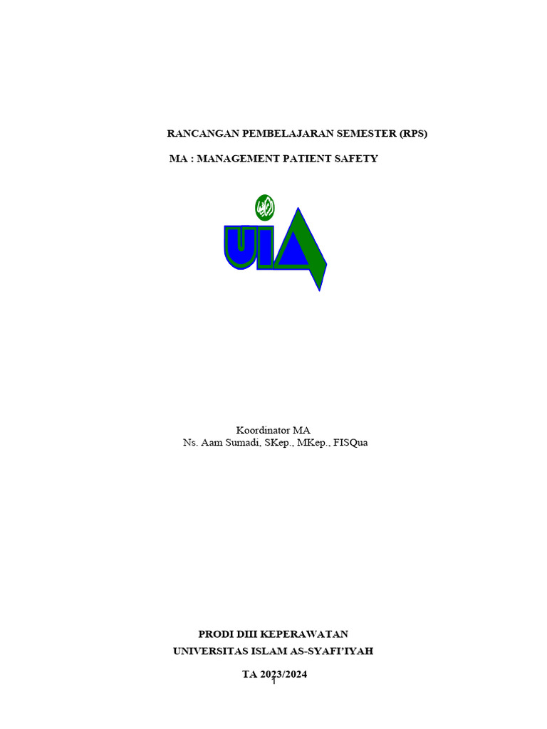 Revisi RPS Manajemen Pasien Safety D3 Kep 2023 Aam Sumadi | PDF