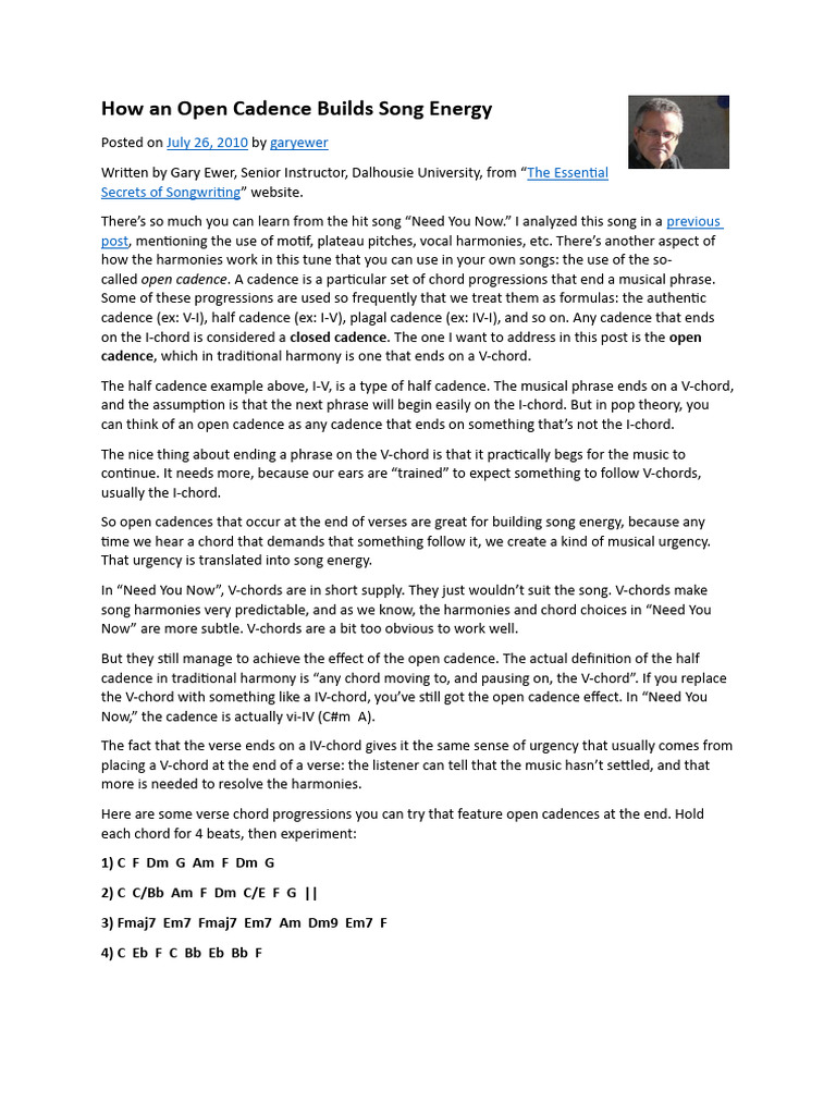 How An Open Cadence Builds Song Energy | PDF | Song Structure | Harmony