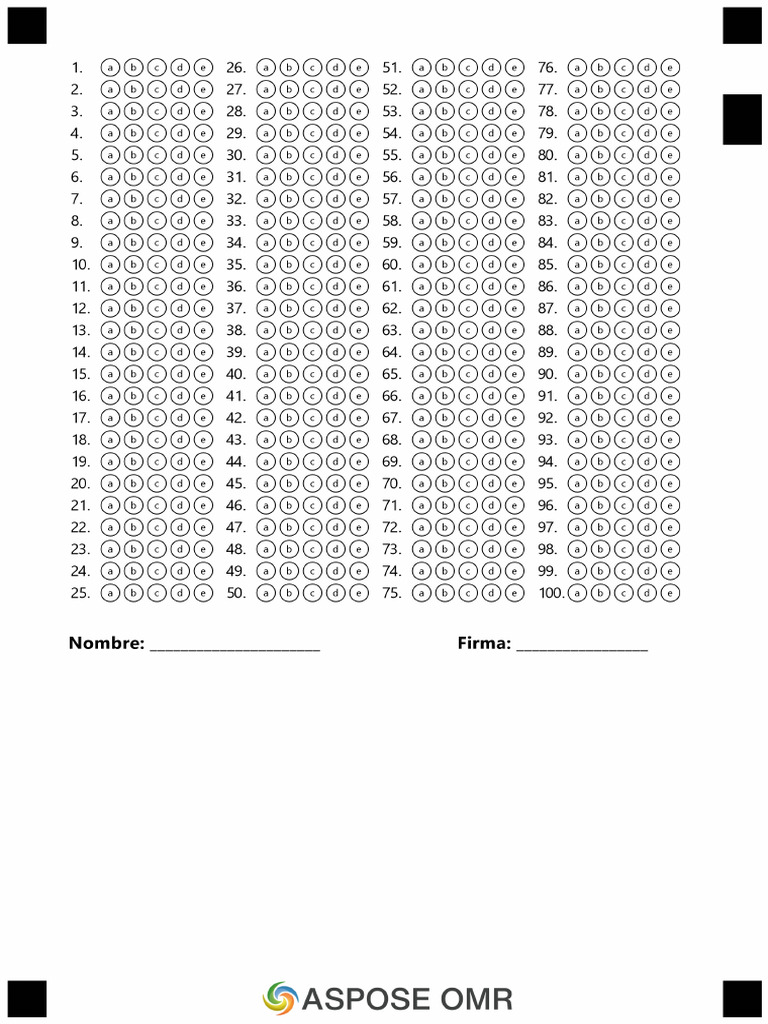 Plantilla de Respuestas - 100 Preguntas | PDF