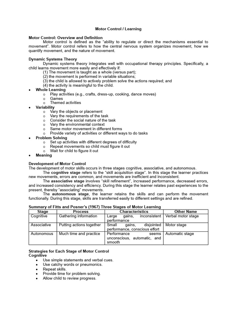 Motor Control | PDF | Motor Control | Learning