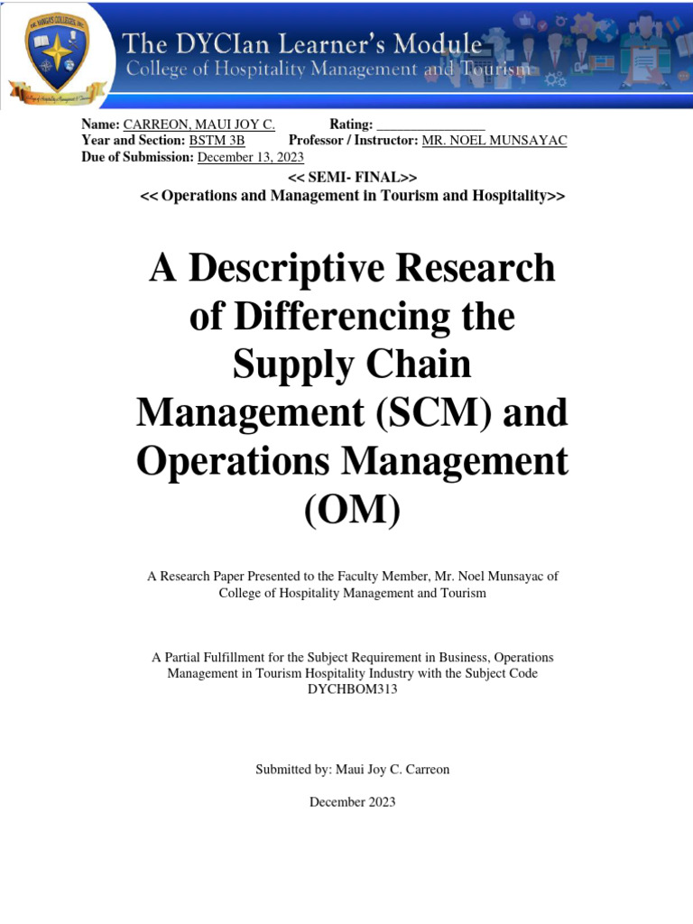 Operational Management | PDF | Supply Chain Management | Supply Chain