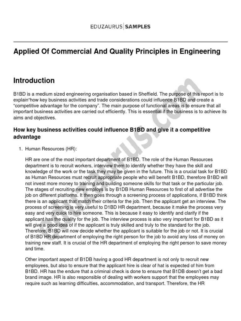 Applied of Commercial and Quality Principles in Engineering | Download Free PDF | Competitive ...