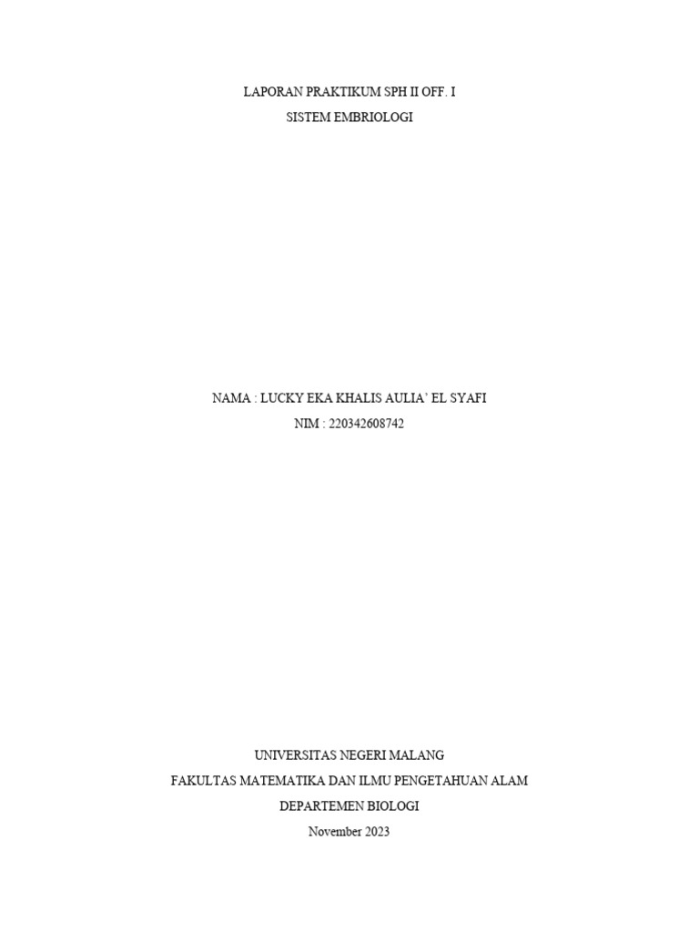 LAPORAN PRAKTIKUM SPH II (Embriologi) | PDF