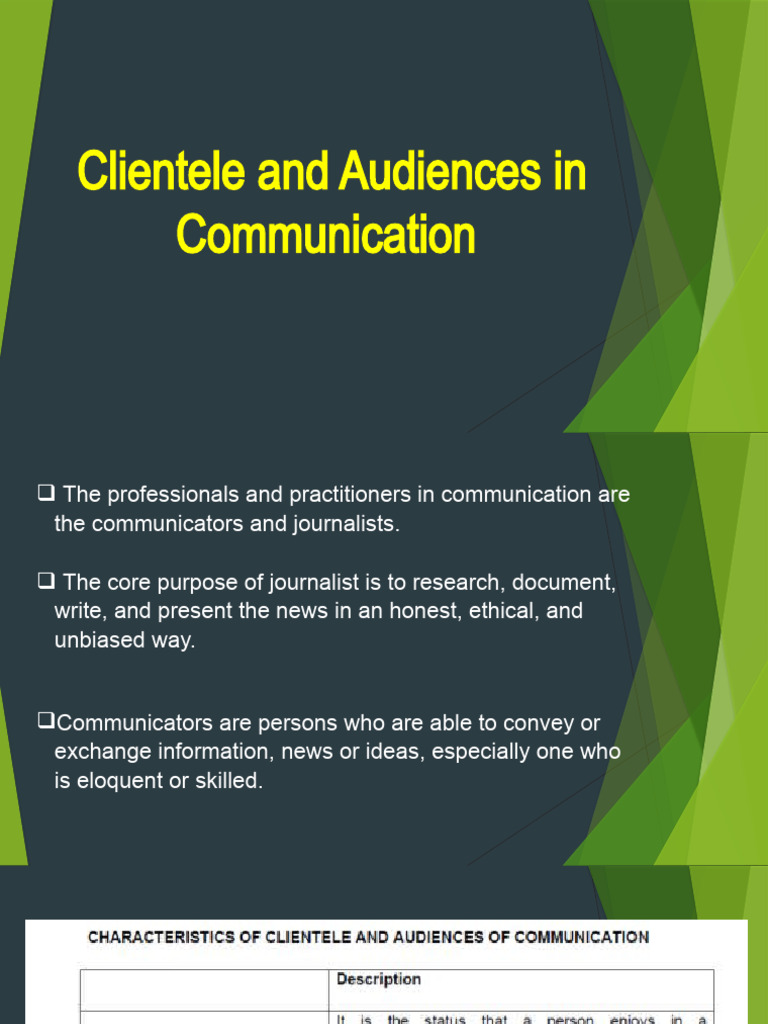 Q2 PPT 1 Clientele and Audiences in Communication | PDF