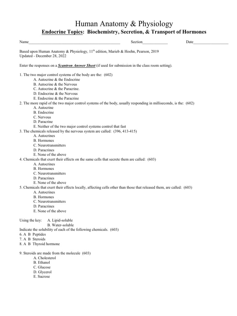 Worksheet 1 - Endocrine - 2022 (11th Ed) | PDF | Hormone | Endocrine System