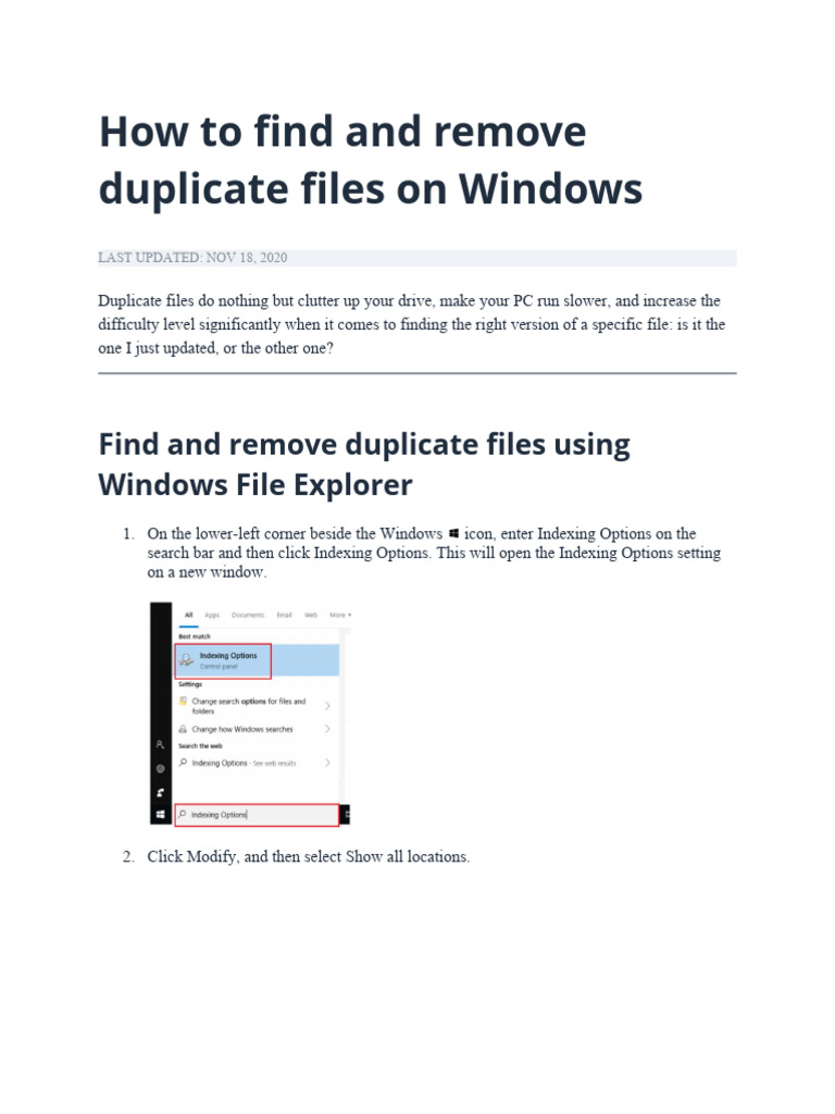 How to find and remove duplicate files on Windows | PDF | Computer File | Directory (Computing)