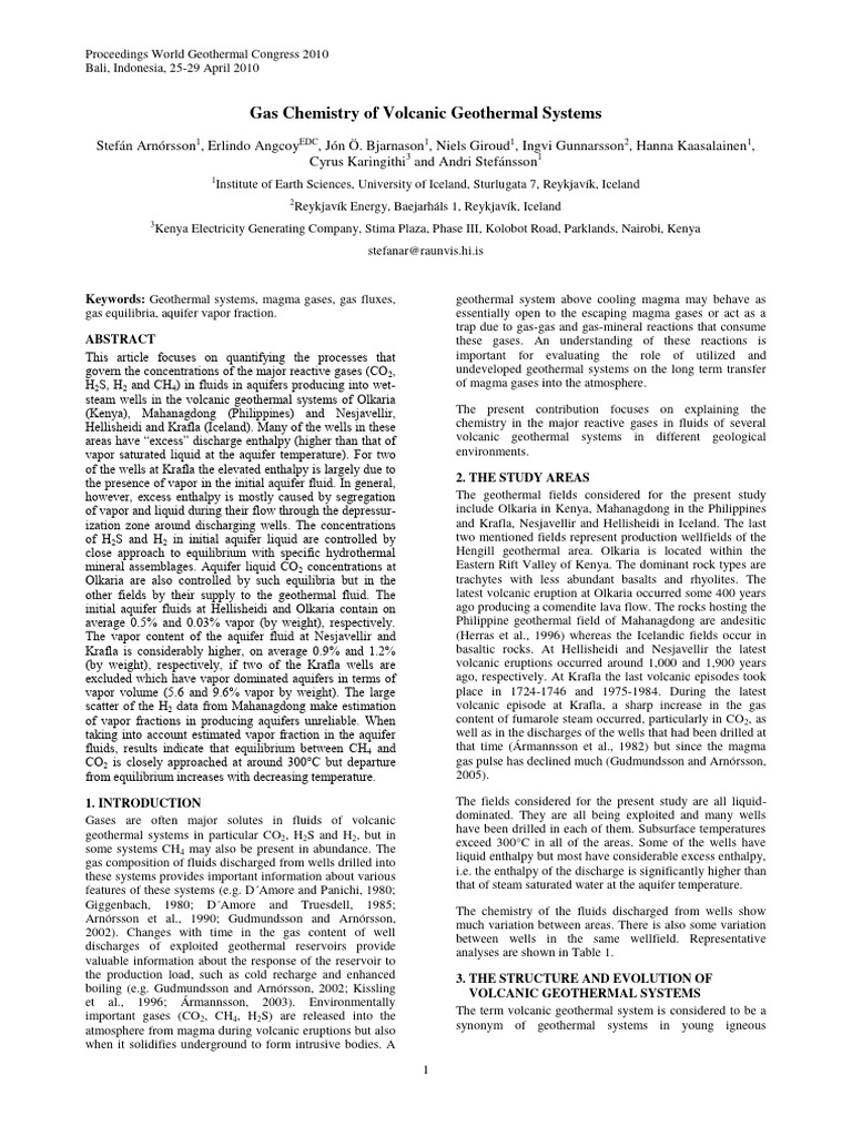 WGC 2010 Paper On Gas Geochemistry | PDF | Magma | Volcano
