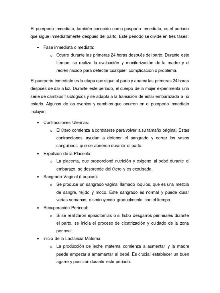 El Puerperio Inmediato | PDF | Parto | Periodo posparto