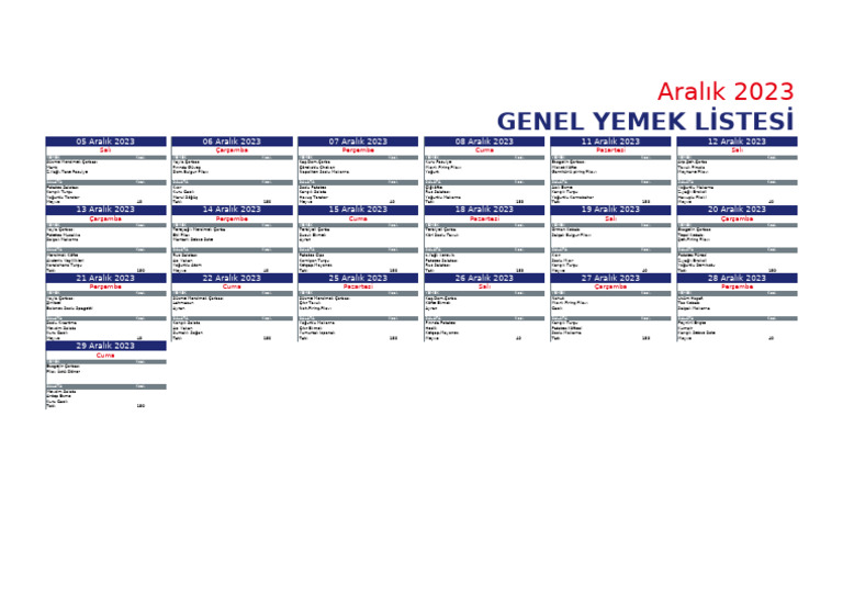 Yemek Listesi | PDF