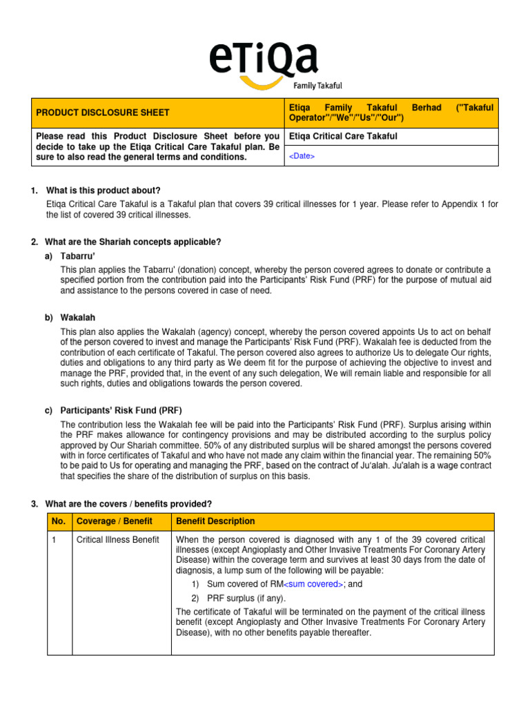 Product+Disclosure+Sheet Etiqa+Critical+Care+Takaful | PDF | Hiv/Aids ...