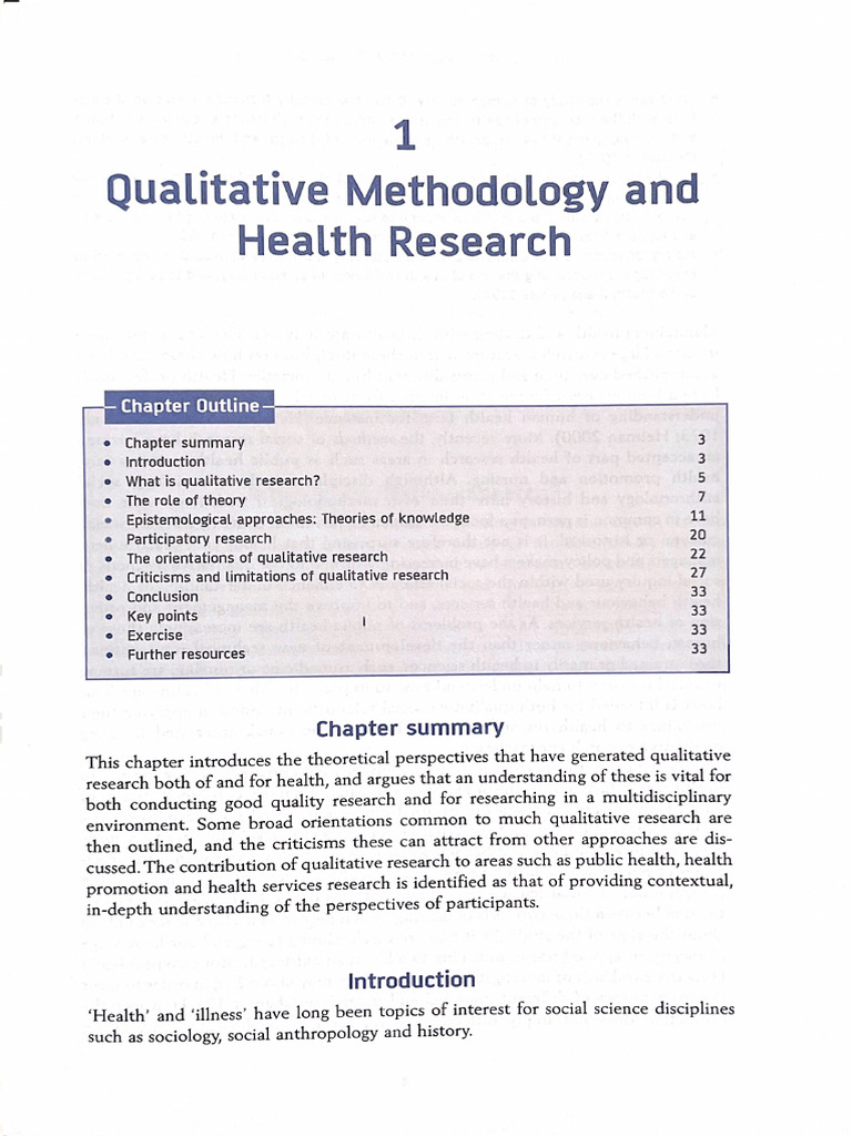 Thorogood Chapter 1 Qualitative Methodology and Health Research | PDF