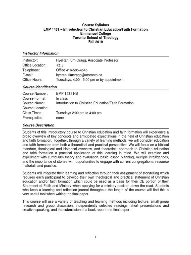 Intro to Christian Education Syllabus | PDF | Theology | Faith