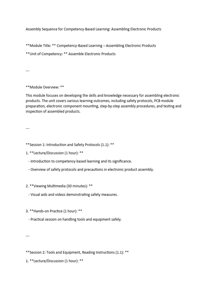 Assembly Sequence For Competency-Based Learning Assembling Electronic ...
