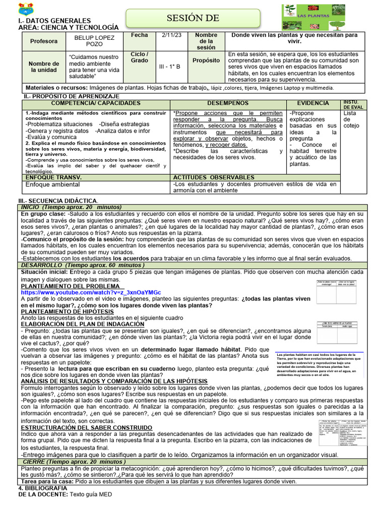 Sesion Ciencia Donde Viven Las Plantas 2 | PDF | Plantas | Aprendizaje