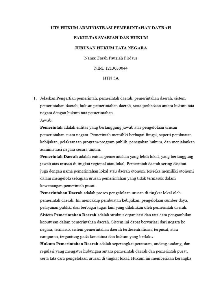 Uts Hukum Administrasi Pemerintahan Daerah | PDF