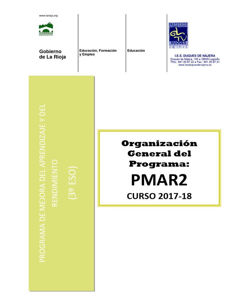 Pmar 2 Documento Programa de Mejora Del Aprendizaje y Del Rendimiento | PDF | Evaluación | Plan ...