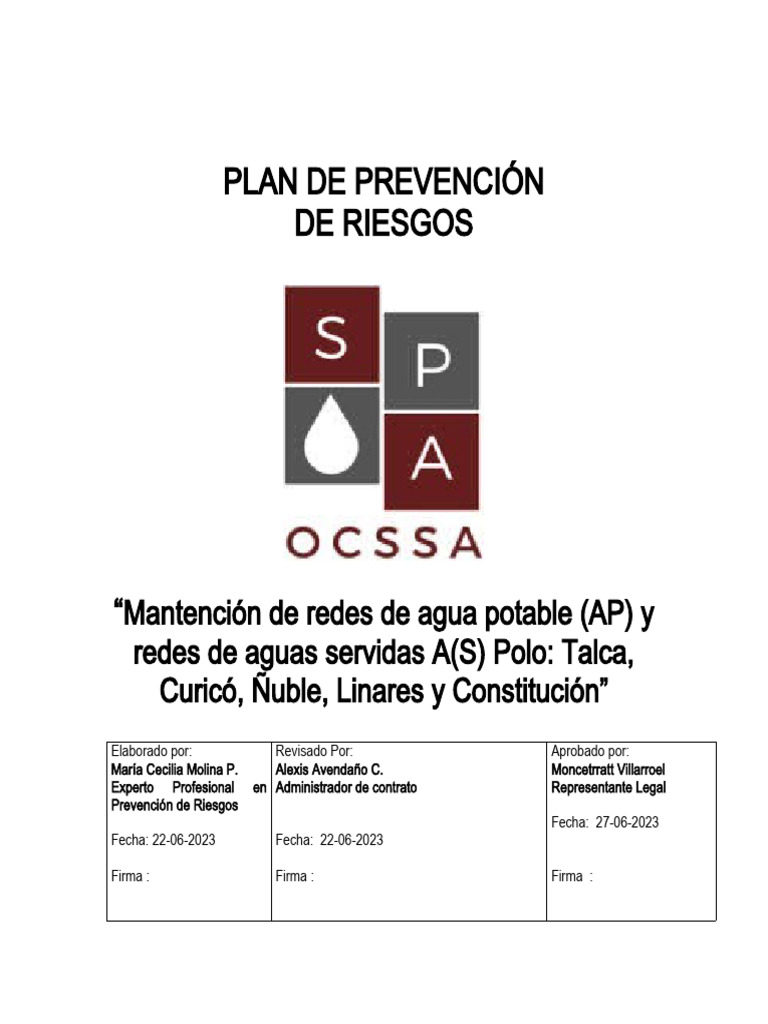 OCSSA-PR-001. Plan de Prevención OCSSA | PDF | Higiene Ocupacional ...