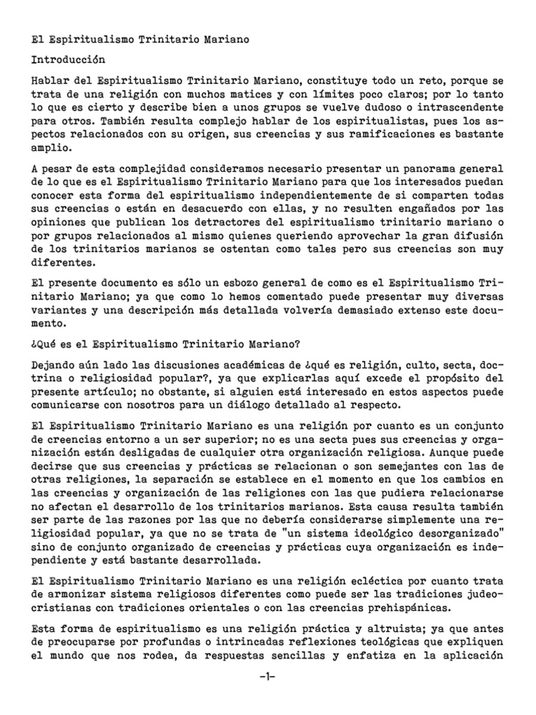 Introducción al Espiritualismo Trinitario Mariano | PDF | Trinidad ...