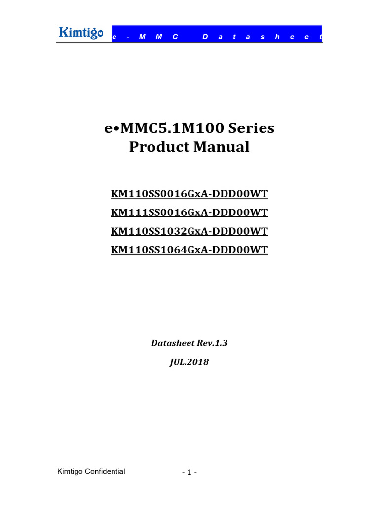 Kimtigo Fbga153 16 32 64 eMMC Datasheet v1.3 | PDF | Input/Output | Flash Memory