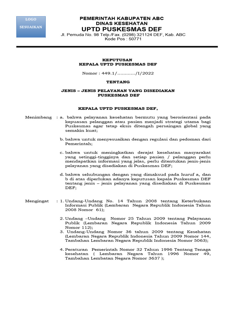 SK Jenis-Jenis Pelayanan | PDF