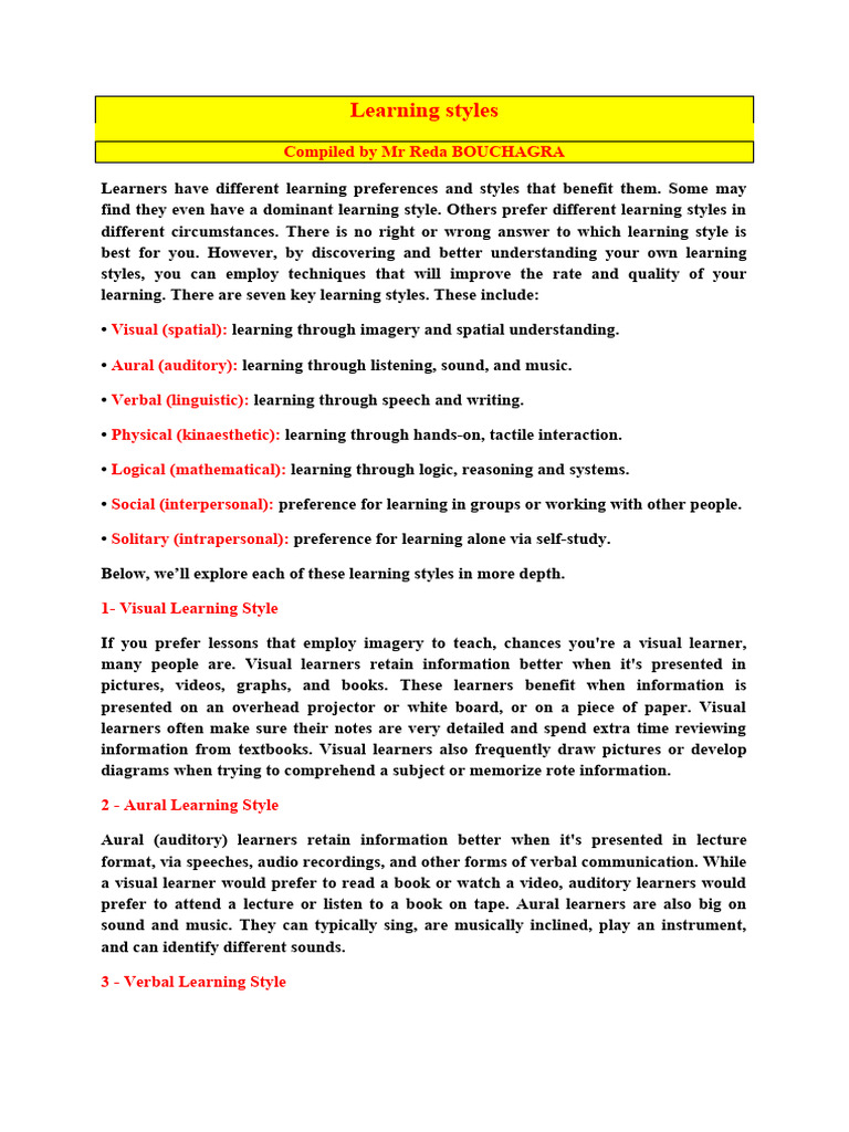 Learning Styles | PDF | Learning Styles | Learning